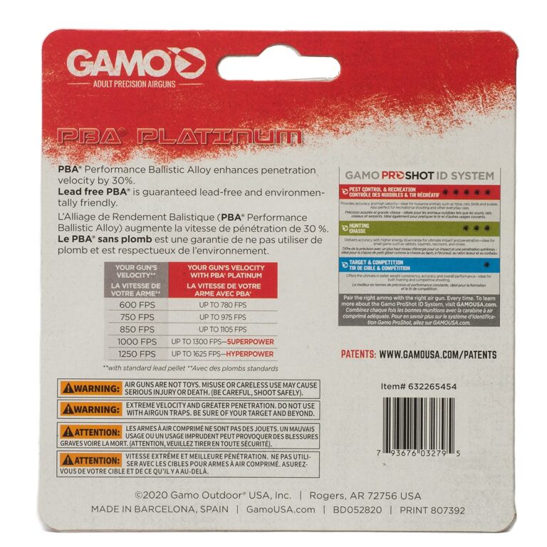 Gamo PBA Platinum Pellets .177 or .22 Caliber for Air Rifles