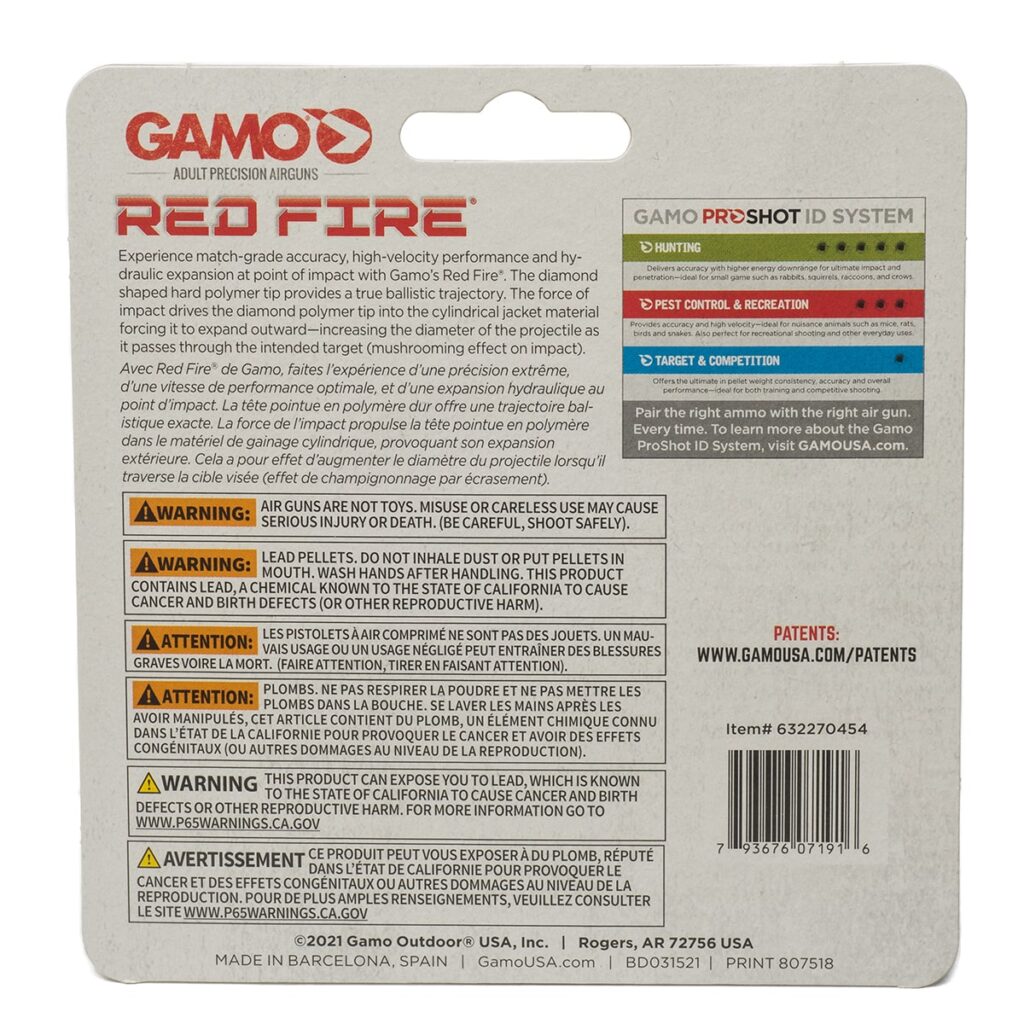 Gamo Red Fire Pellets .22 Cal. Hydraulic Expansion. Hard red tip.
