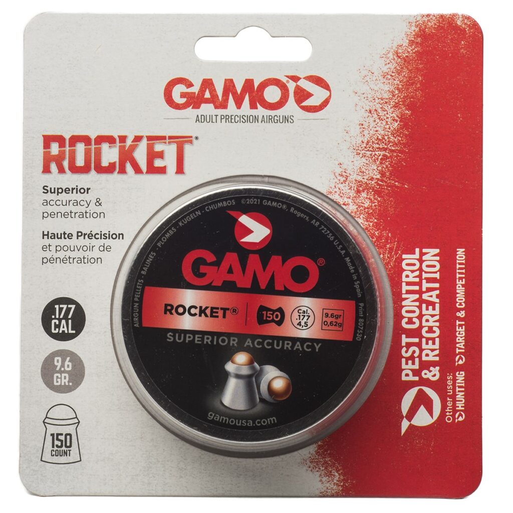 Gamo Rocket high performance pellets, with steel round tip.