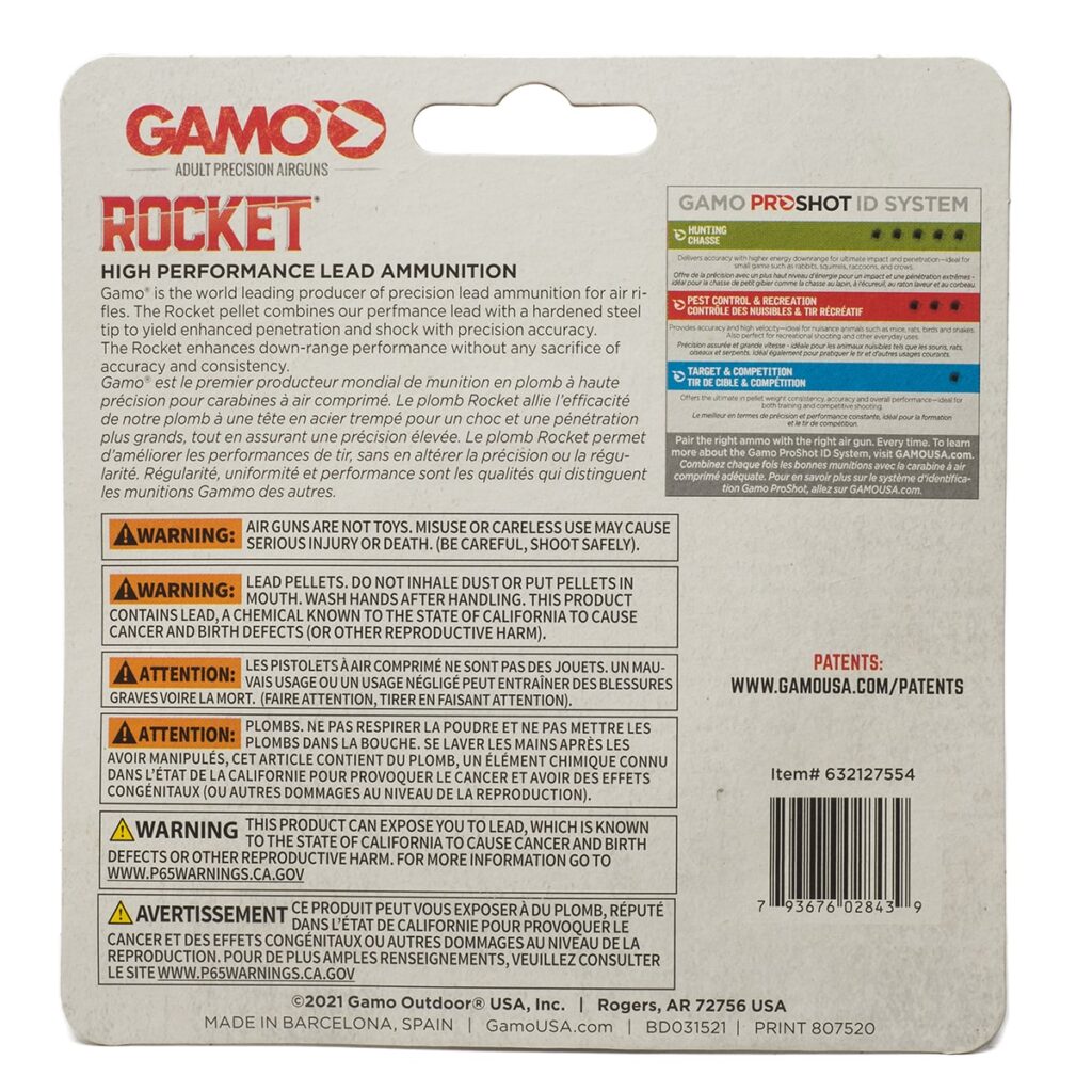 Gamo Rocket high performance pellets, with steel round tip.
